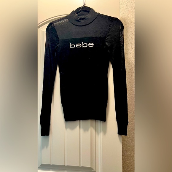 bebe | Tops | Sexy Mock Neck Sheer Long Sleeve And Chest | Poshmark